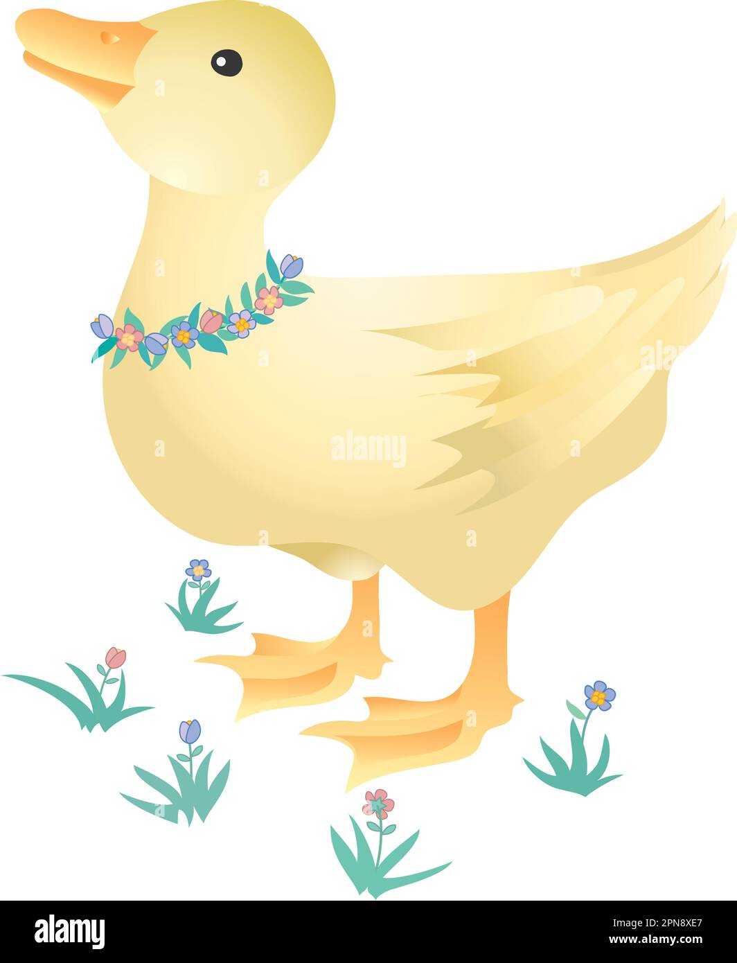 Sweet Young Duckling, all dressed up with Spring Flowers Stock Vector ...