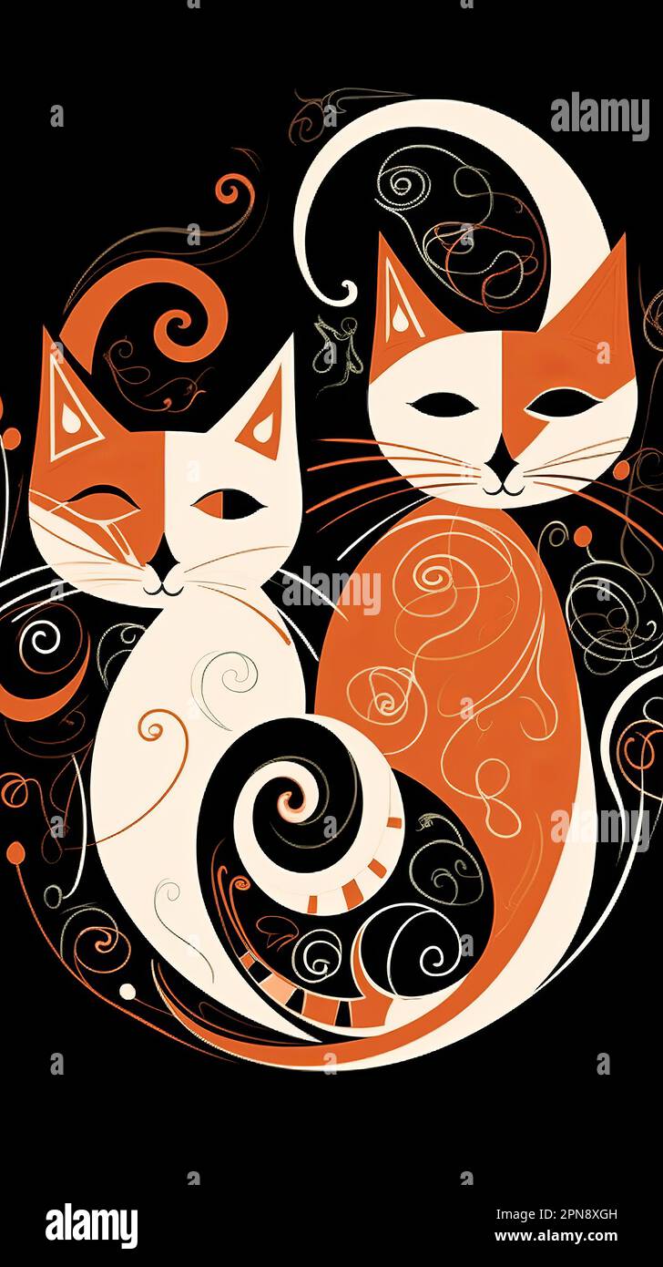 abstract geometric cats in surrealism style on black background ...