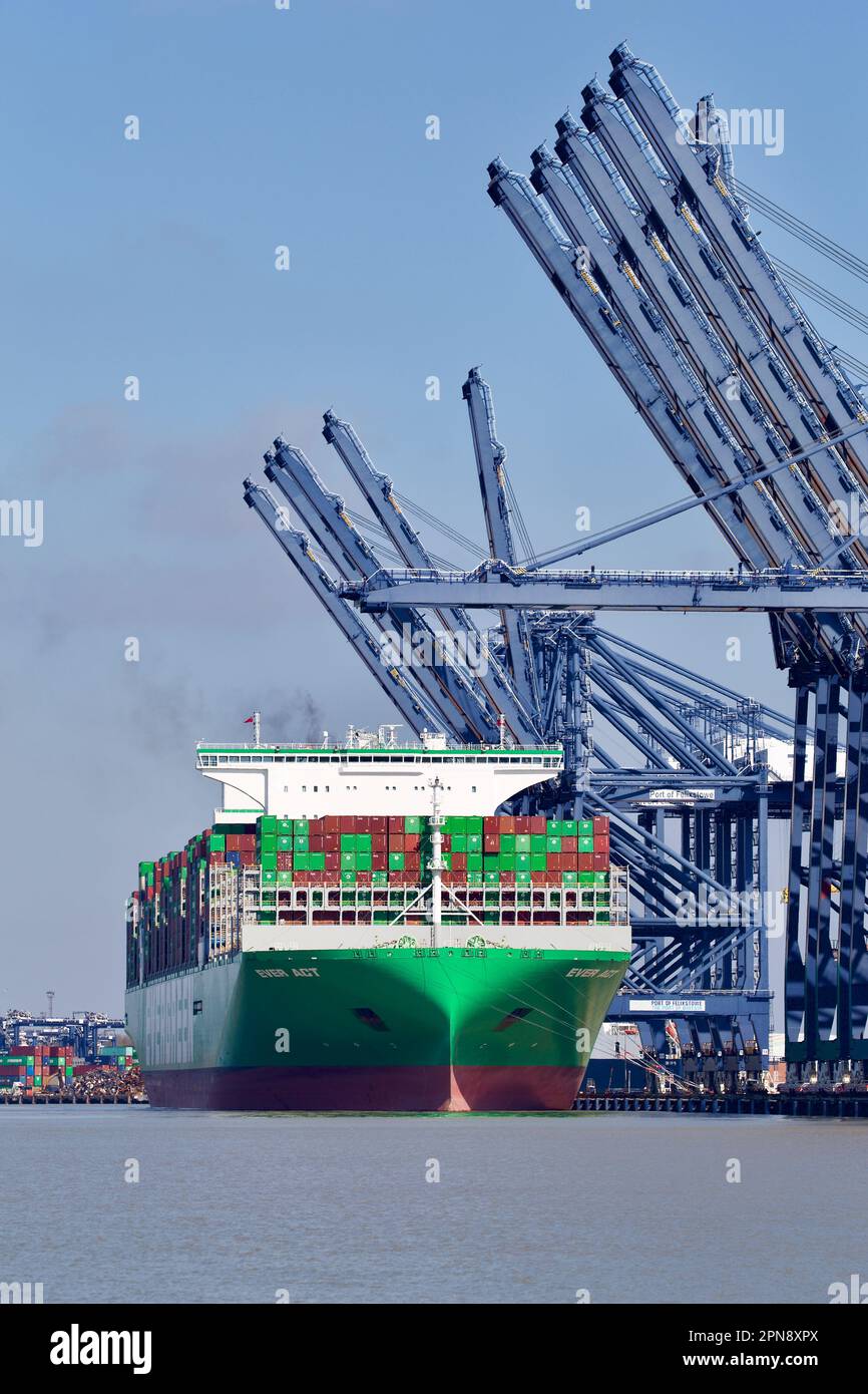 Container ship Ever Act preparing to leave the Port of Felixstowe ...