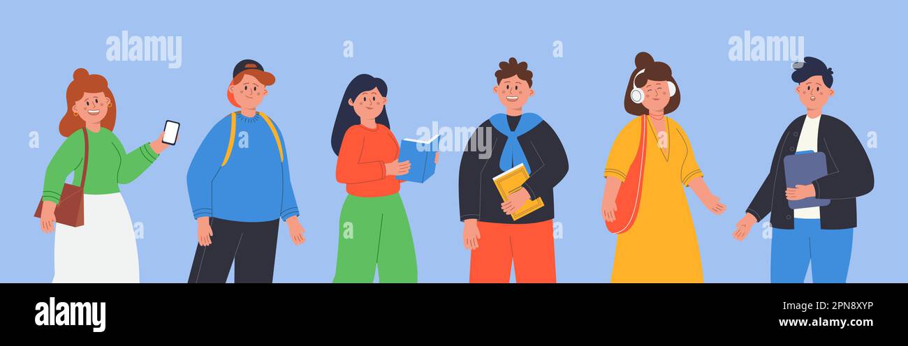 Group of happy students flat vector illustration Stock Vector Image ...