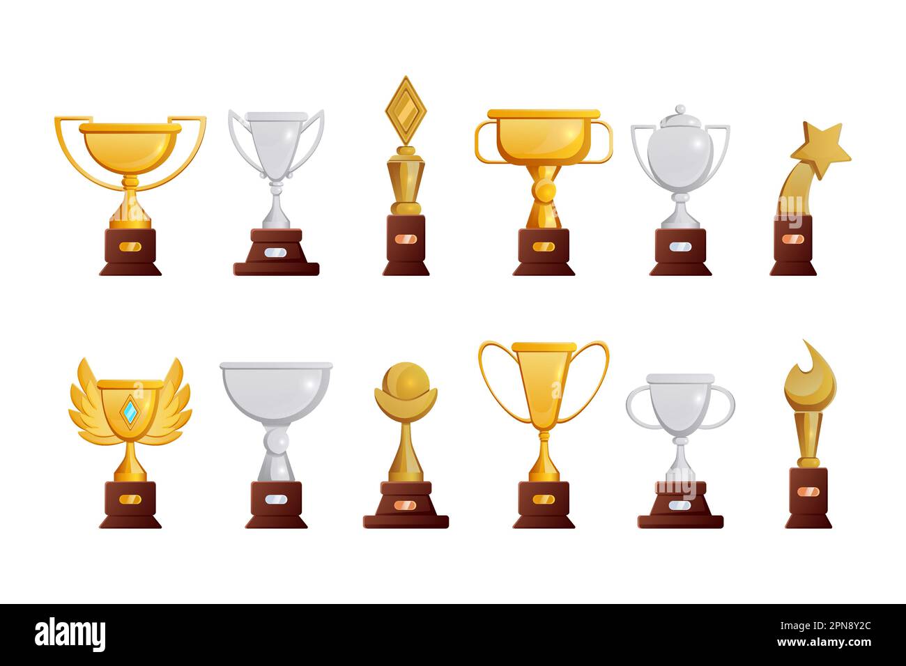 Gold, silver and bronze trophies vector illustrations set Stock Vector ...