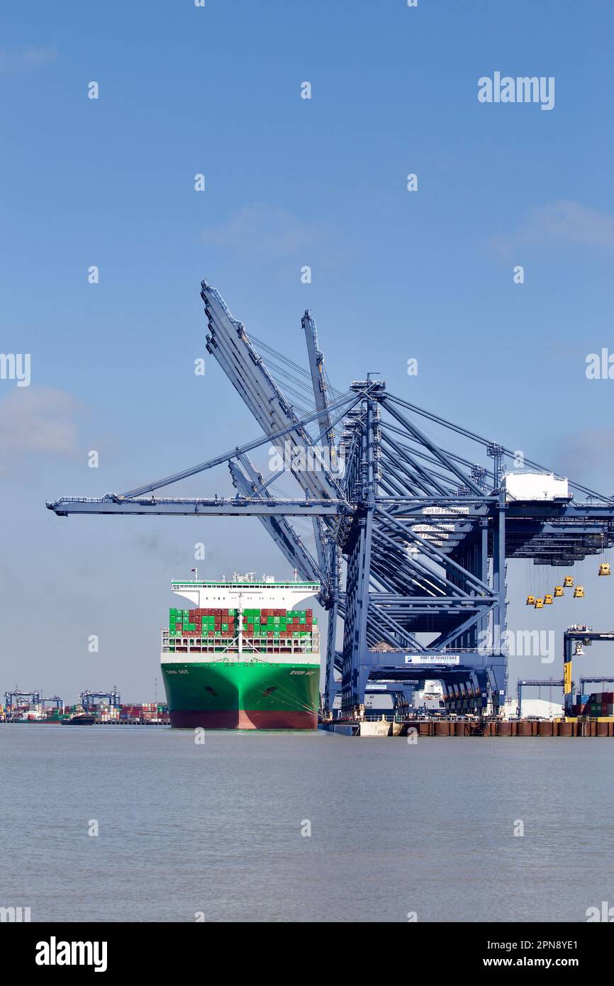 Container ship Ever Act preparing to leave the Port of Felixstowe ...