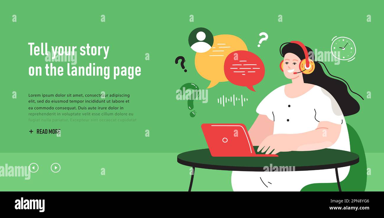 Call operator cartoon character in headphones at table Stock Vector ...