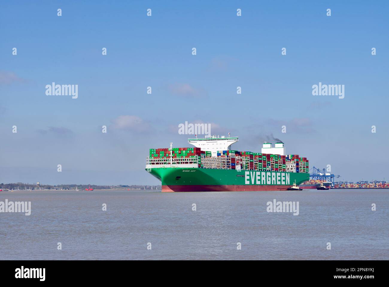 Container ship Ever Act preparing to leave the Port of Felixstowe ...