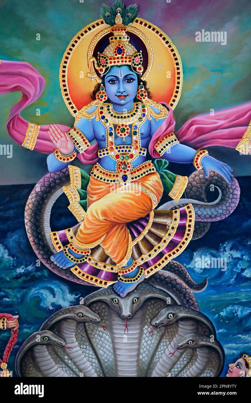 Sri Krishnan hindu temple. The blue-skinned Krishna is the hindu deity ...