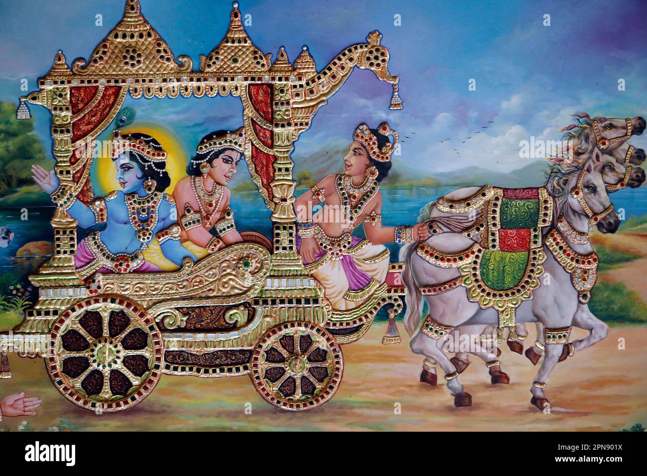 Sri Krishnan hindu temple. The blue-skinned Krishna is the hindu deity ...