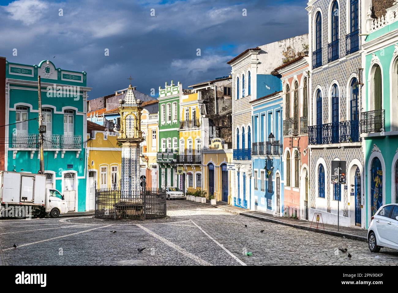 Colorful colonial houses at the historic district of Pelourinho and ...
