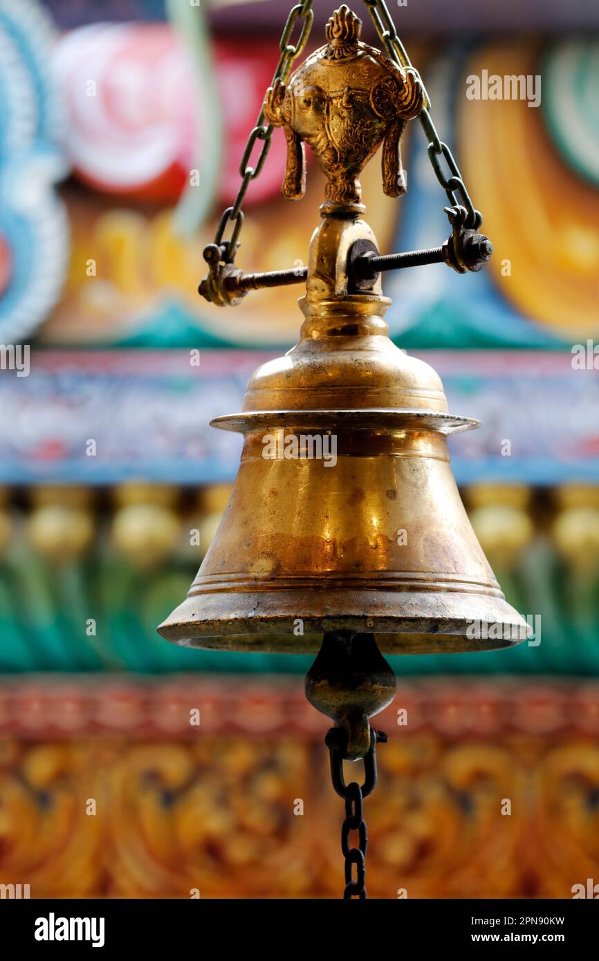 Sri Krishnan hindu temple. Hindu temple bronze brass bell hanging ...