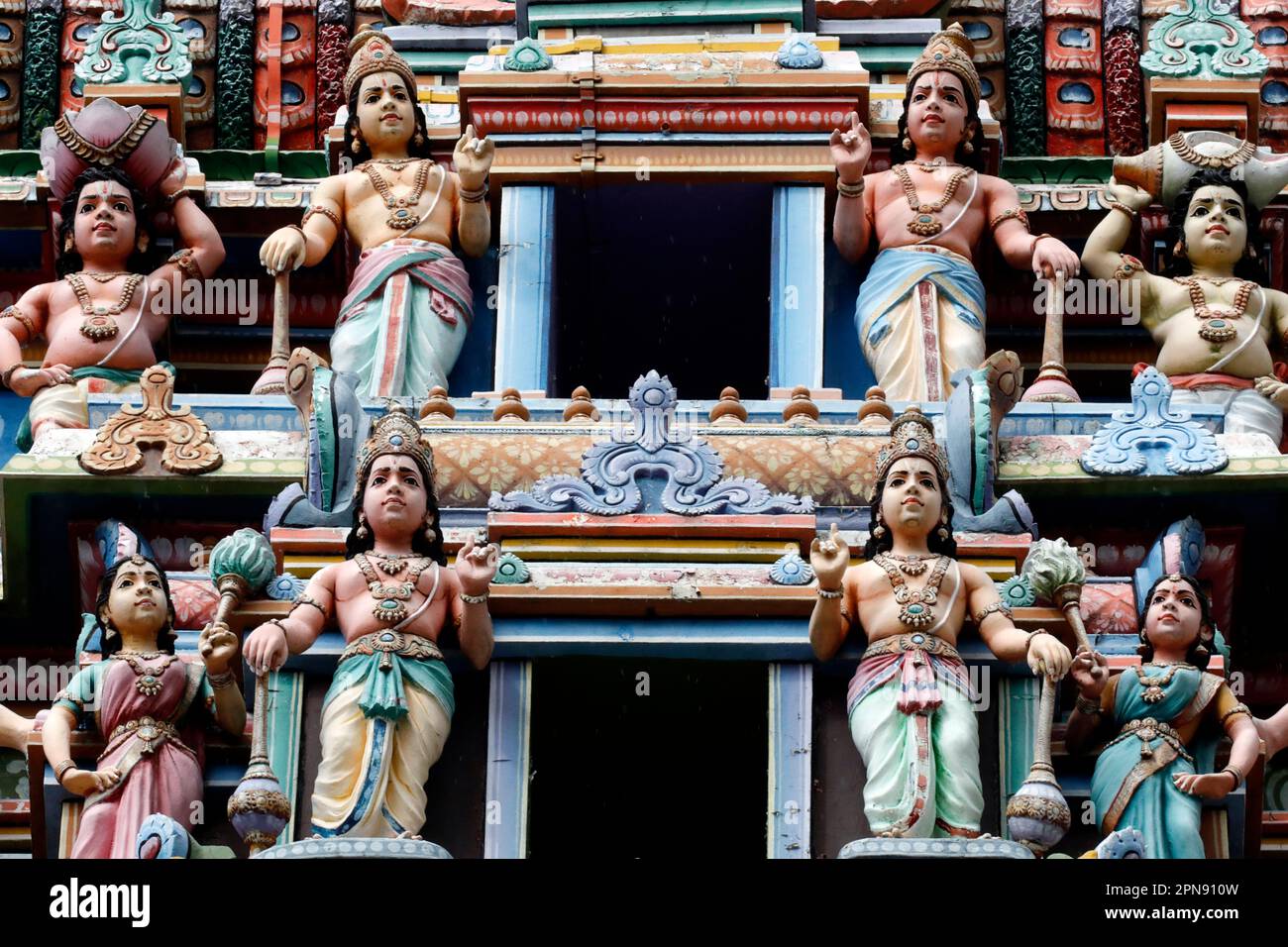 Sri Srinivasa Perumal hindu temple. Hindu deities on the Gopuram ...