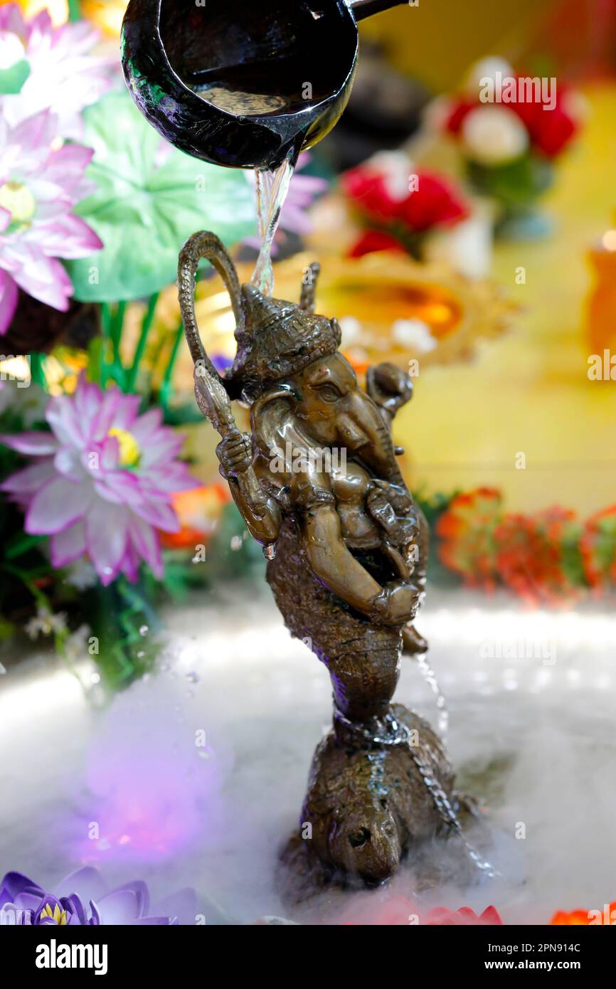 Indian Hindu Elephant God Ganesh (Ganesha or Ganapati). Water ritual ...