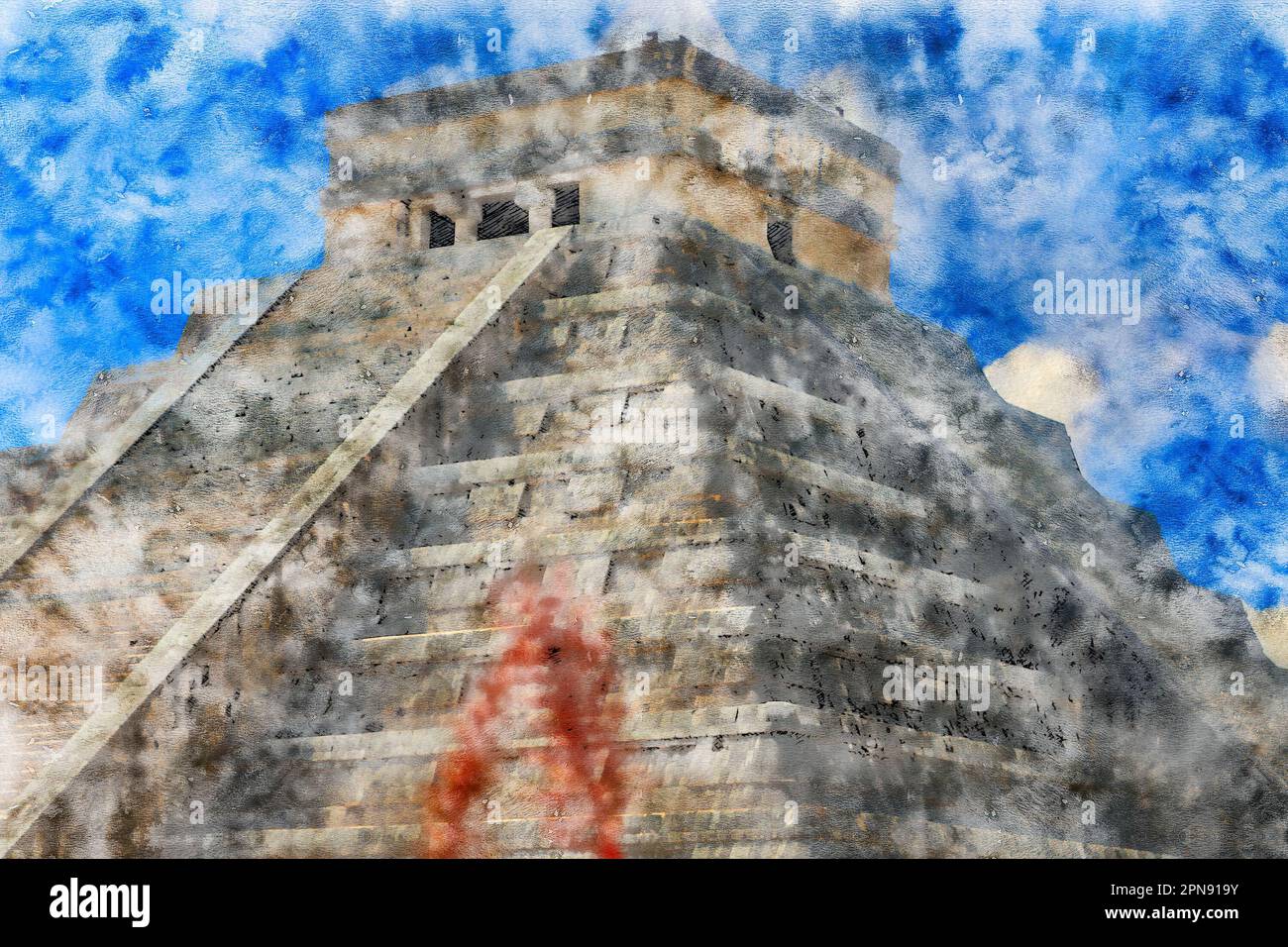 Beautiful photo of the pyramid of Chichen Itza in Mexico painted on ...