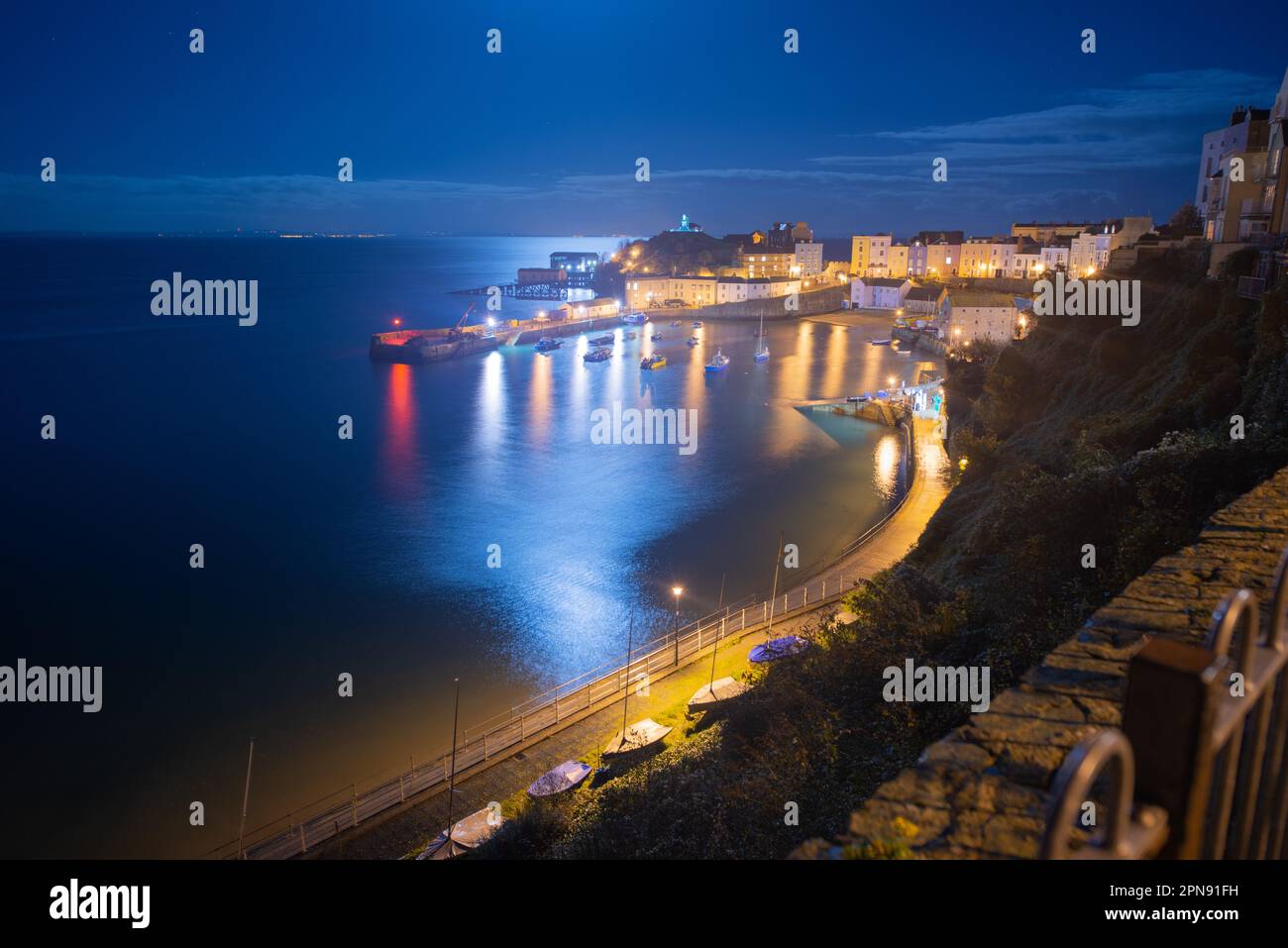 High tide at Tenby Harbour at night, Pembriokeshire, Wales, UK Stock ...