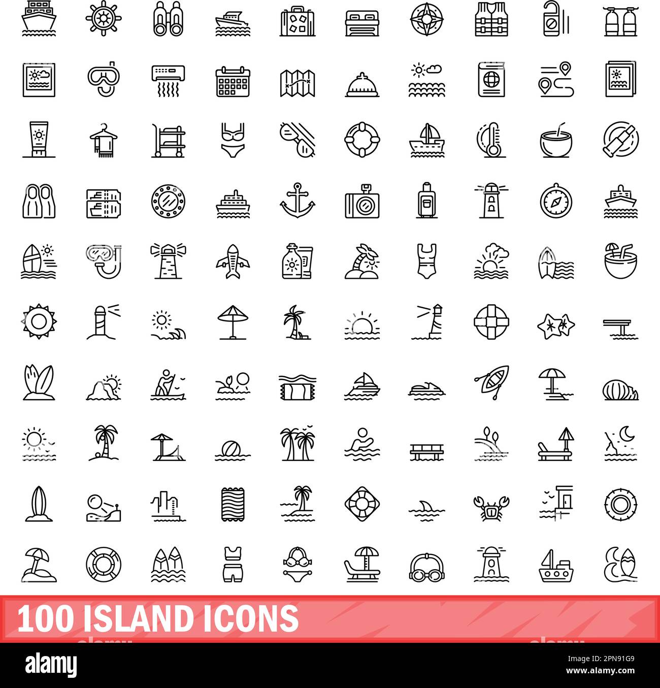 100 island icons set. Outline illustration of 100 island icons vector ...