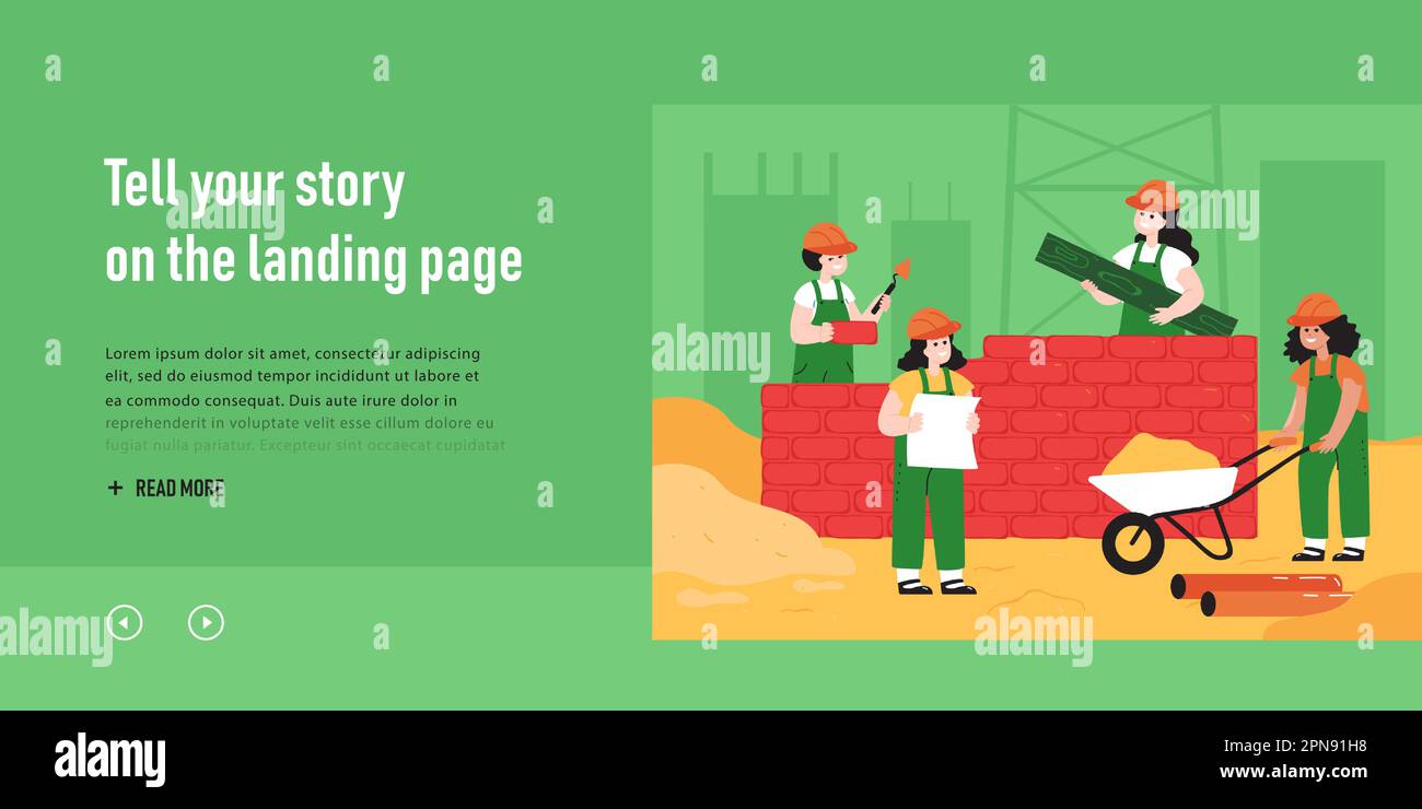 Little workers building house flat vector illustration Stock Vector ...