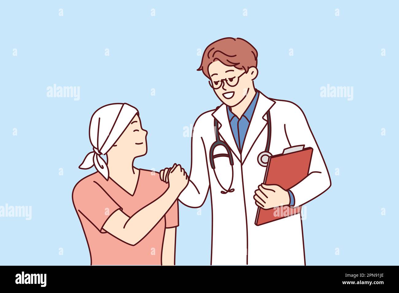 Doctor shakes hands with little cancer patient undergoing chemotherapy ...