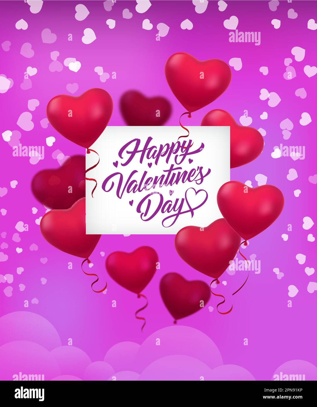 Happy Valentines Day lettering, helium heart shaped balloons Stock ...