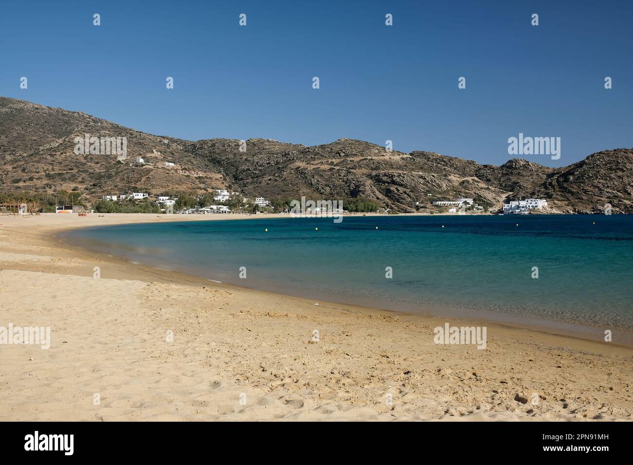 Breathtaking panoramic view of the famous Mylopotas beach in Ios Greece ...
