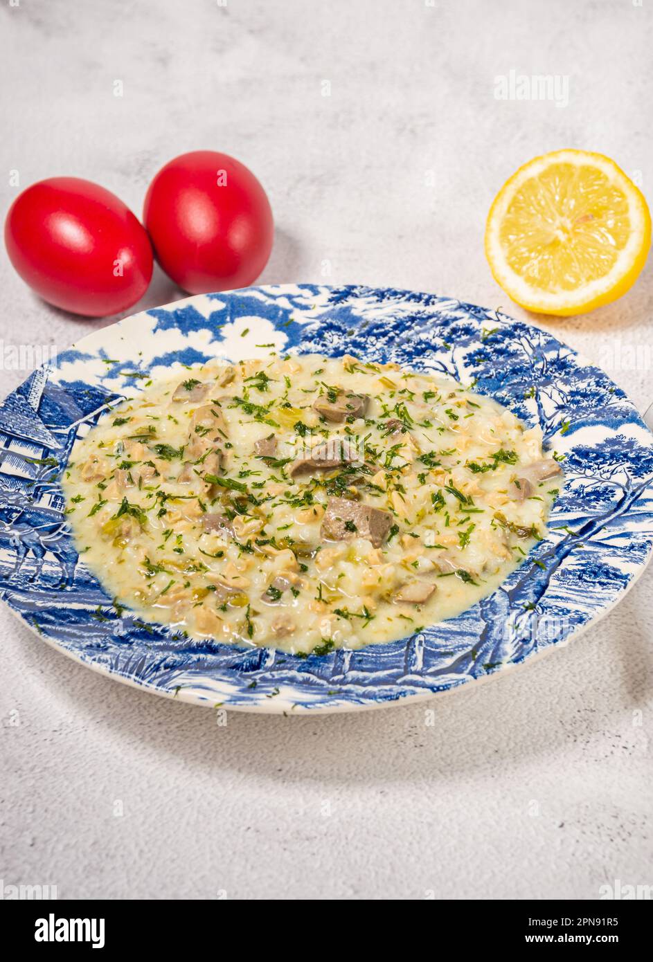 Magiritsa Greek lamb soup with egg and lemon sauce. Traditional Easter ...