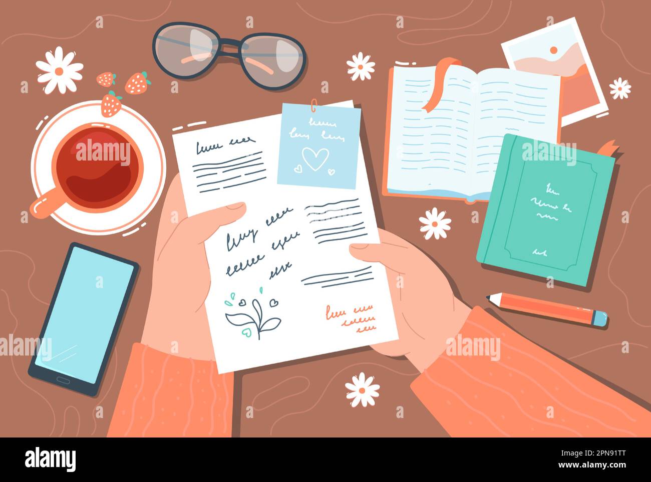 Person writing letter on desk flat vector illustration Stock Vector ...