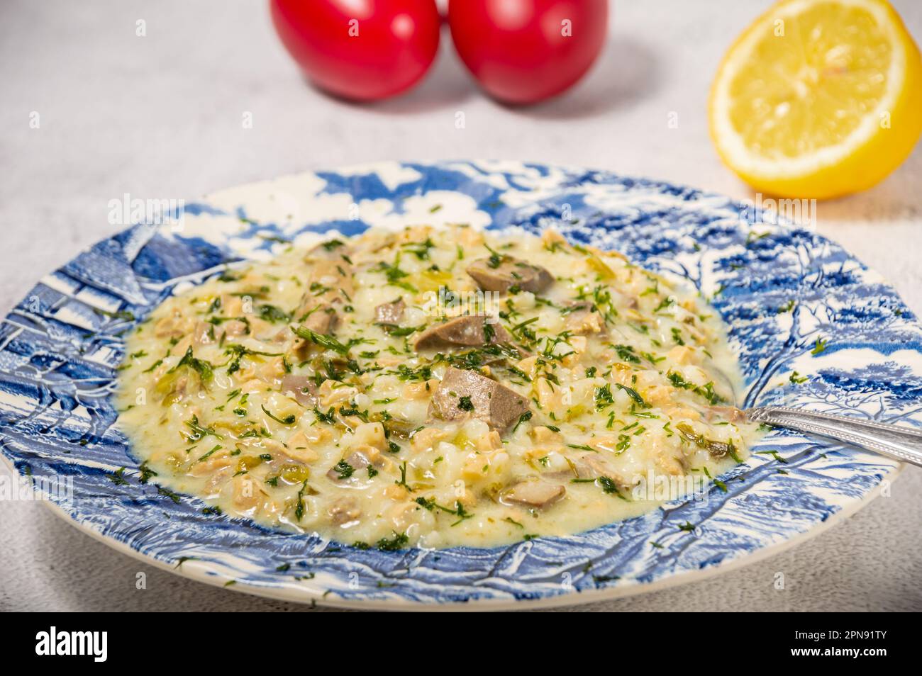 Magiritsa Greek lamb soup with egg and lemon sauce. Traditional Easter ...