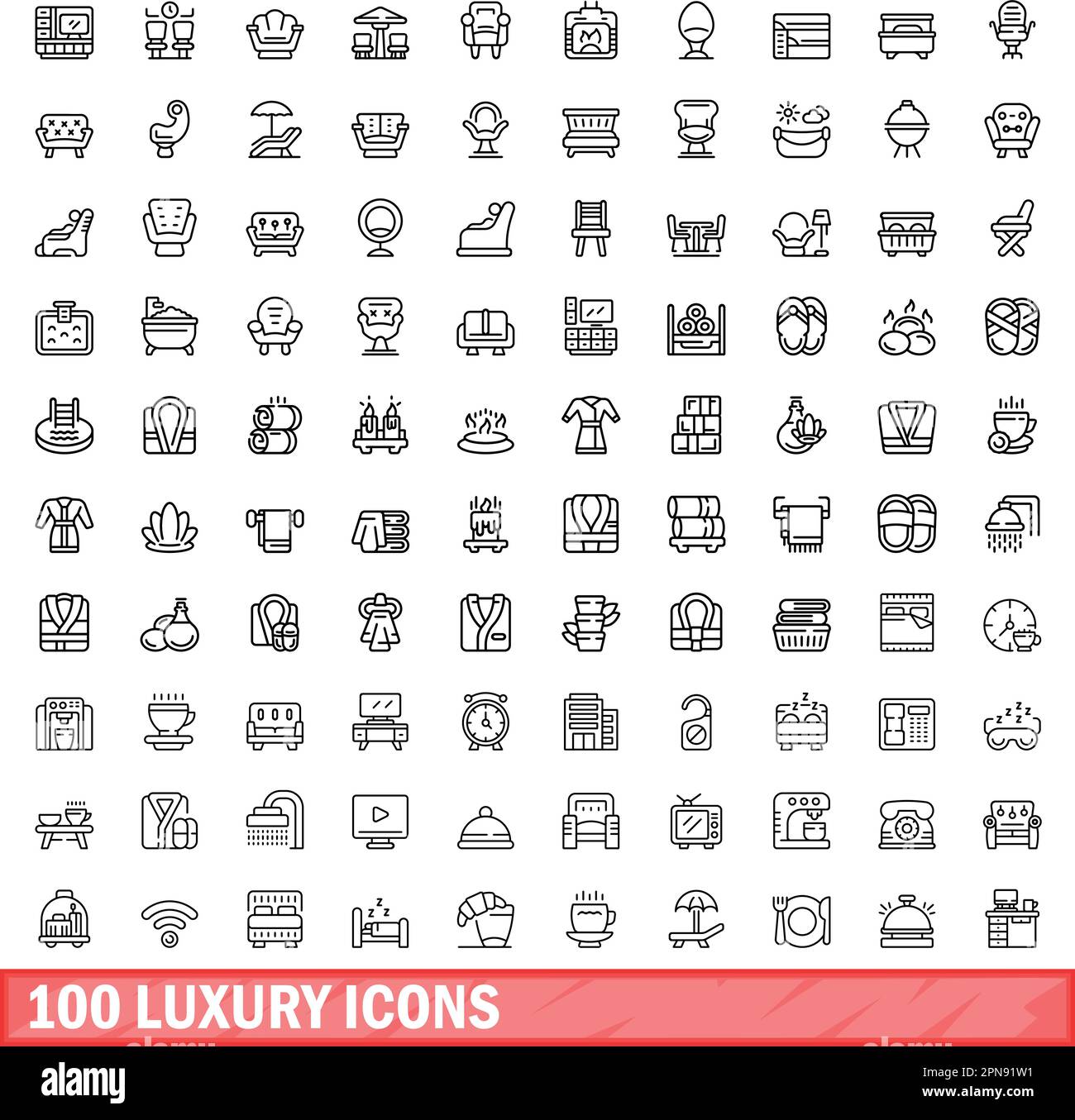 100 luxury icons set. Outline illustration of 100 luxury icons vector ...