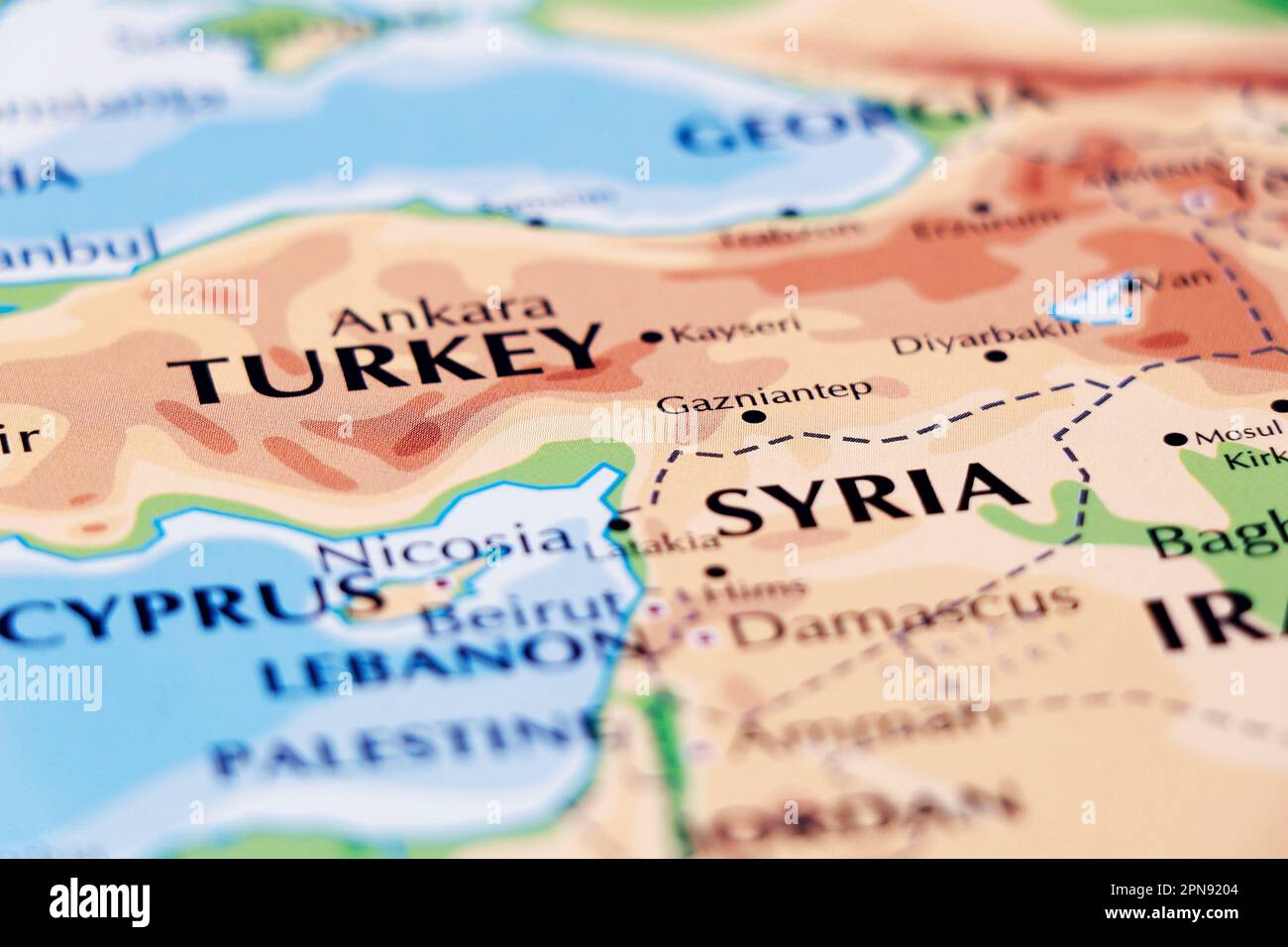 close up of a world map with syria and turkey in focus Stock Photo - Alamy