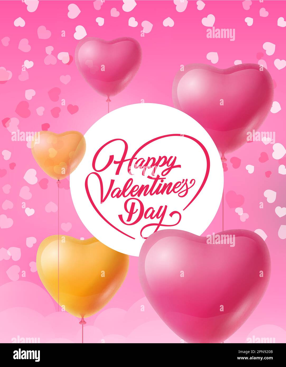 Happy Valentines Day lettering in circle with helium balloons Stock ...