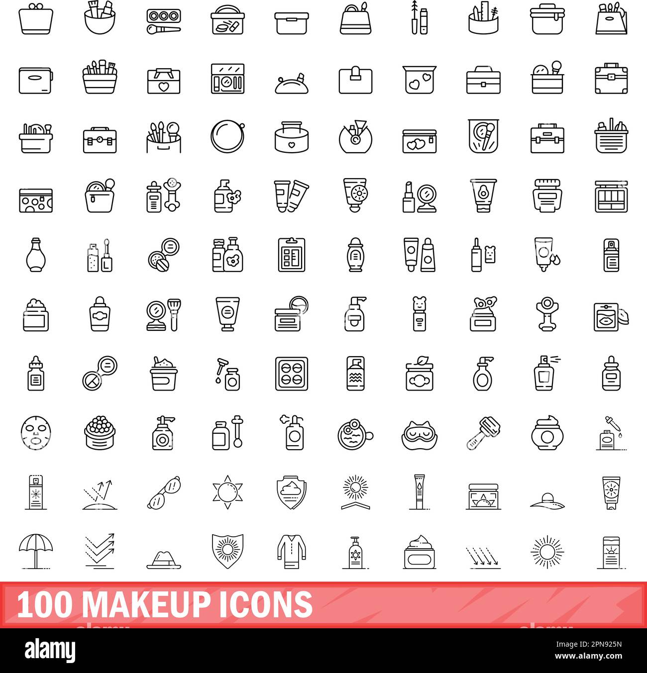 100 makeup icons set. Outline illustration of 100 makeup icons vector ...