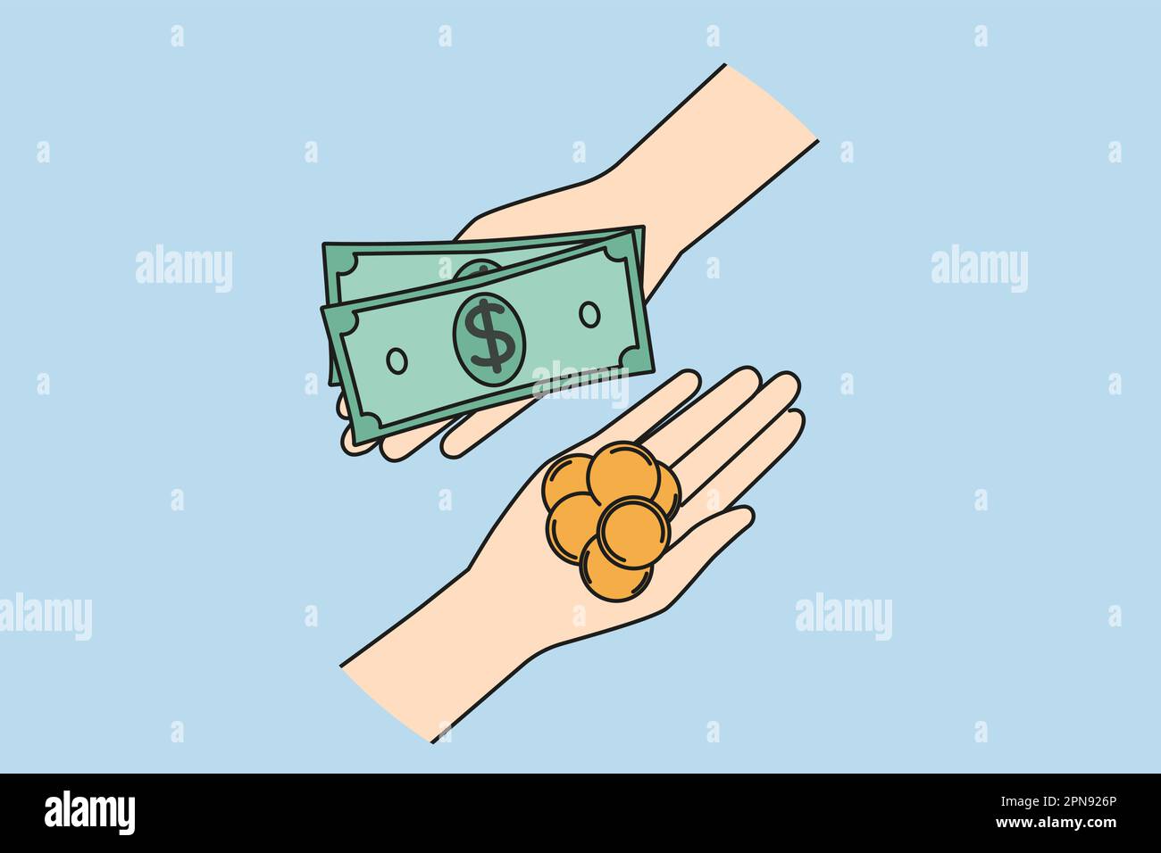 Hands with money engaged in finance exchange on market. People involved ...