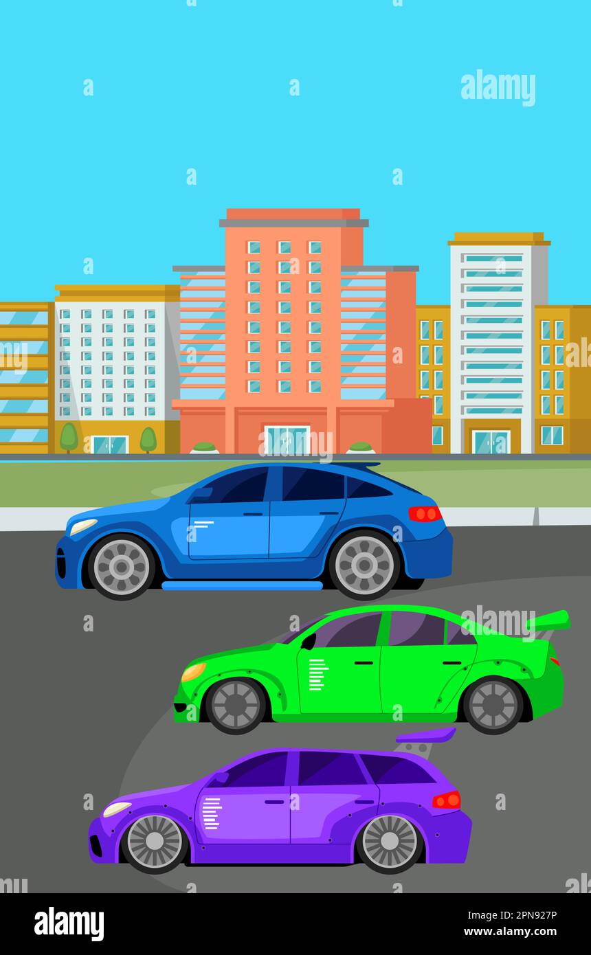 Racecars driving on city road cartoon illustration Stock Vector Image ...