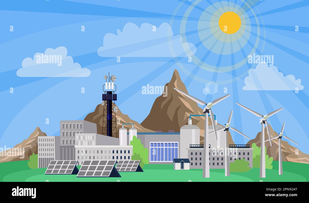 Eco-friendly environment in mountains cartoon illustration Stock Vector ...