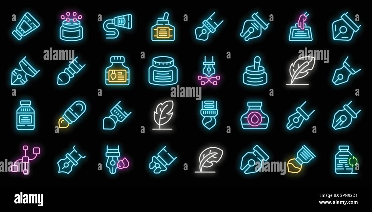 Dip pen tools icons set outline vector. Brush artwork. Ink supplies ...