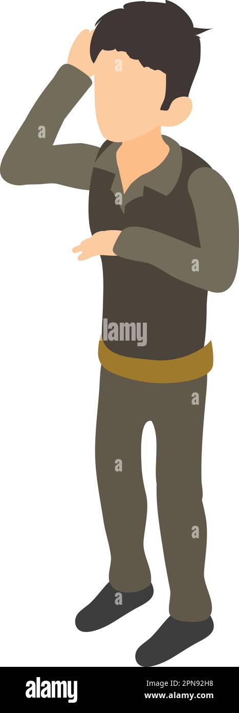 Waiting man icon isometric vector. Faceless male character looking at ...