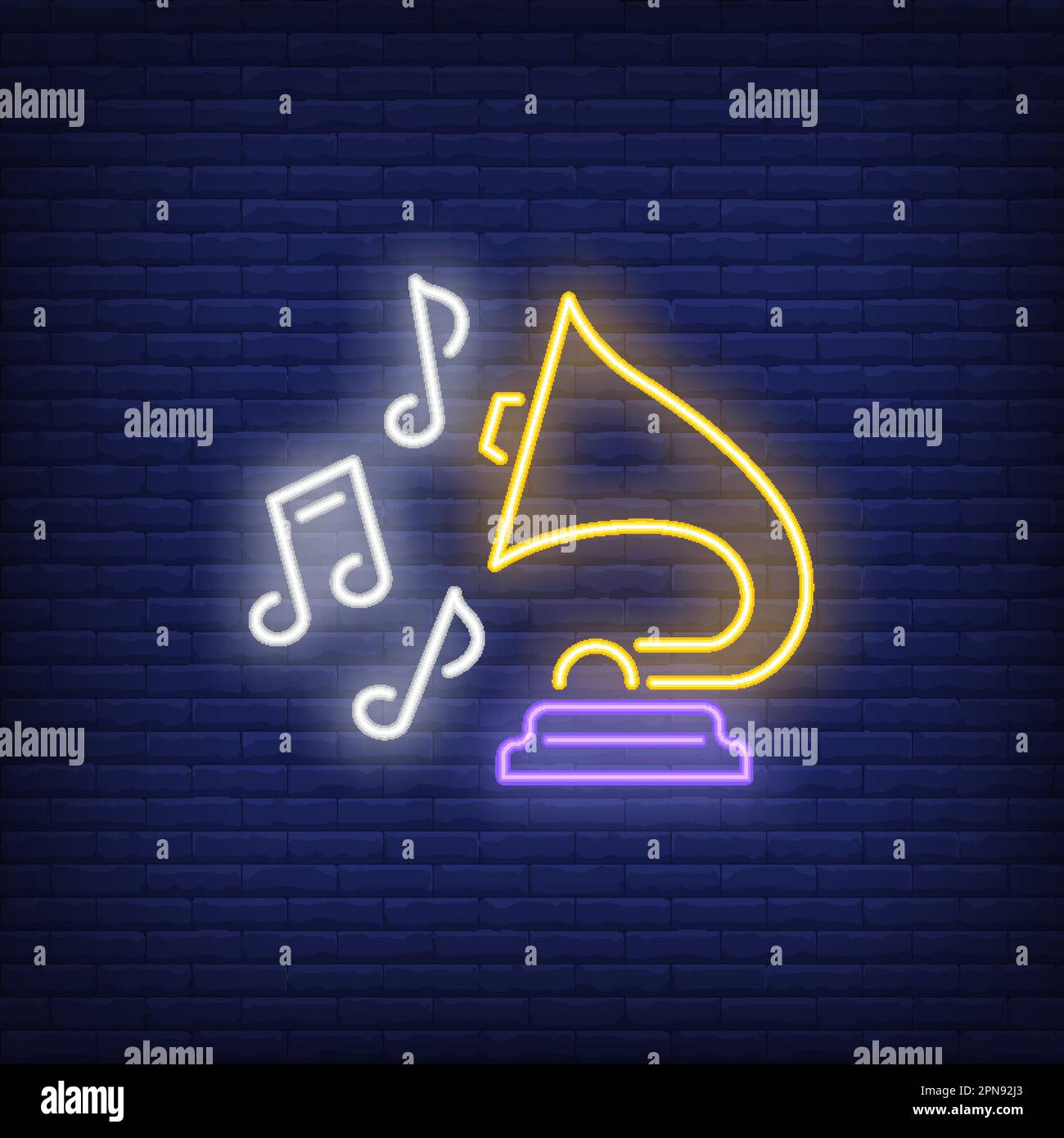 Gramophone and music notes neon sign Stock Vector Image & Art - Alamy