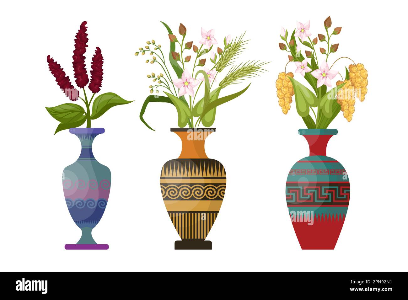 Antique patterned ceramic vases with flowers vector set Stock Vector ...
