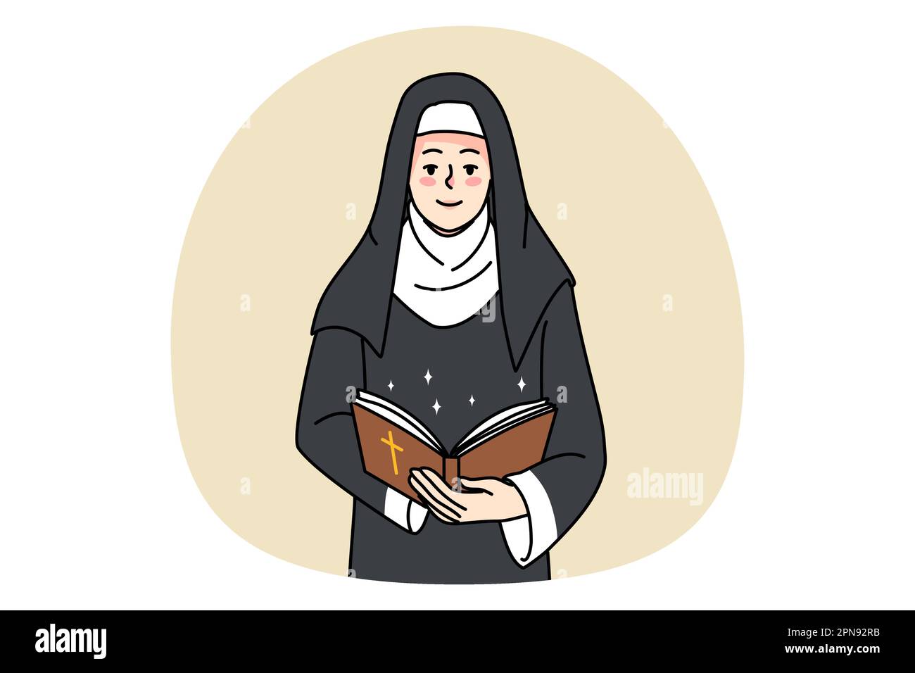 Sister nun in traditional clothes read bible in church. Happy catholic ...