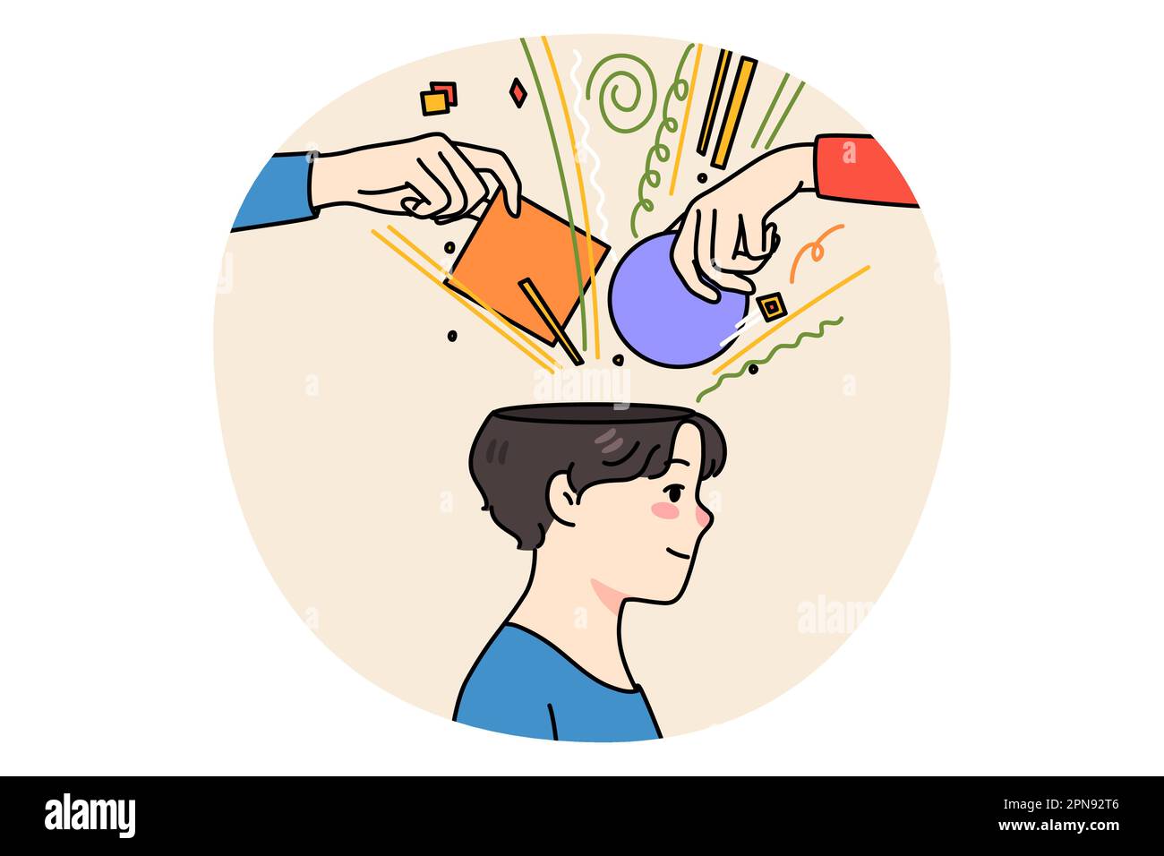 People hands put object in person head help with brainstorming or ...