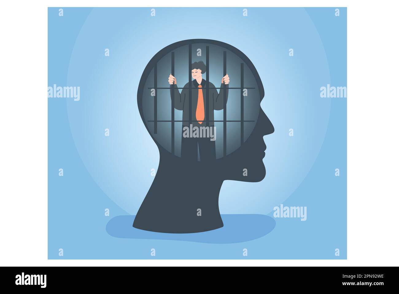 Prison with powerless business person inside human head or brain Stock ...