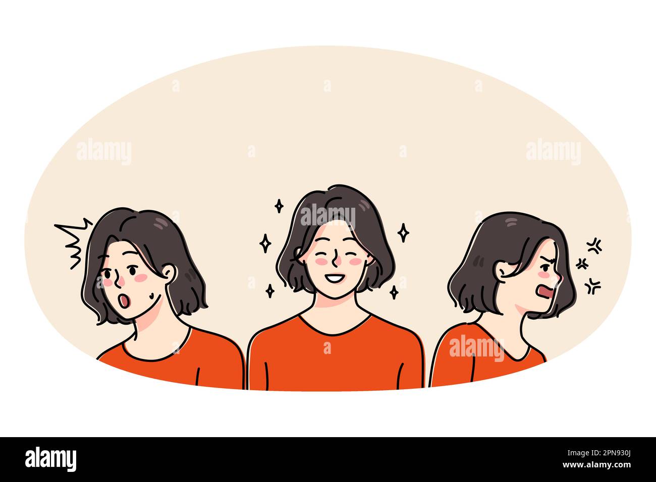 Young Woman Have Different Emotions Have Emotional Disorder Girl Feeling Angry And Happy Suffer