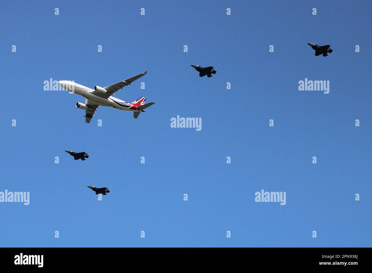 RAF Jubilee formation. 4 fighters and RAF Government transport Stock ...