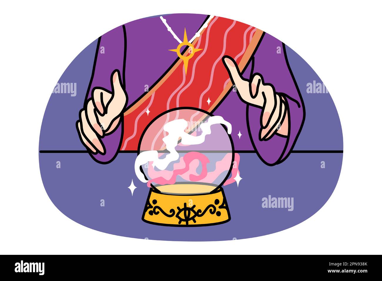 Hands of fortune teller with crystal ball tell fate to client or ...