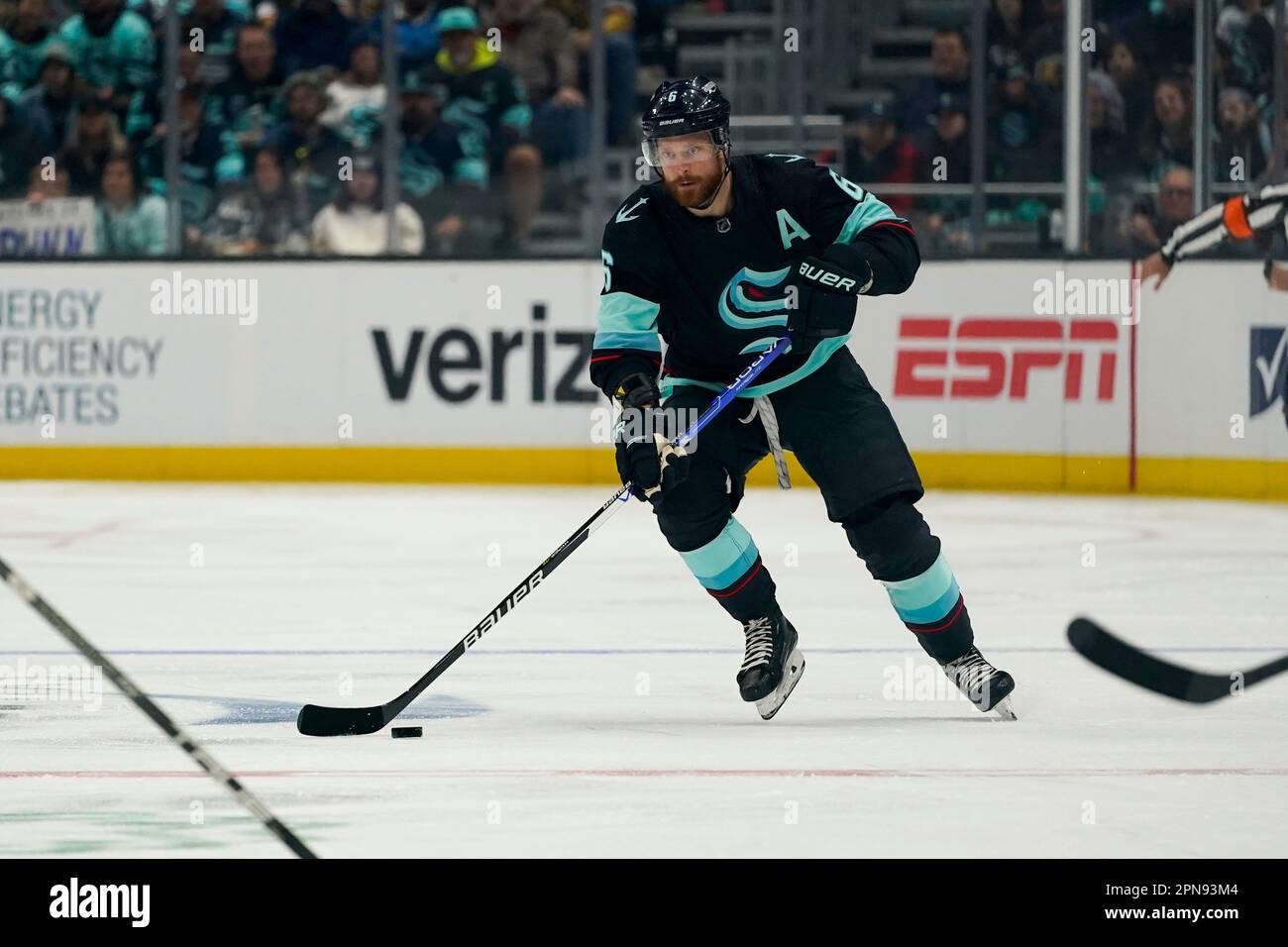 Seattle Kraken defenseman Adam Larsson (6) in action against the Vegas ...