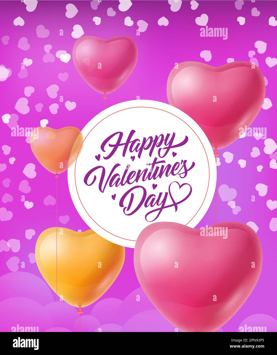 Happy Valentines Day lettering on circle and helium balloons Stock ...