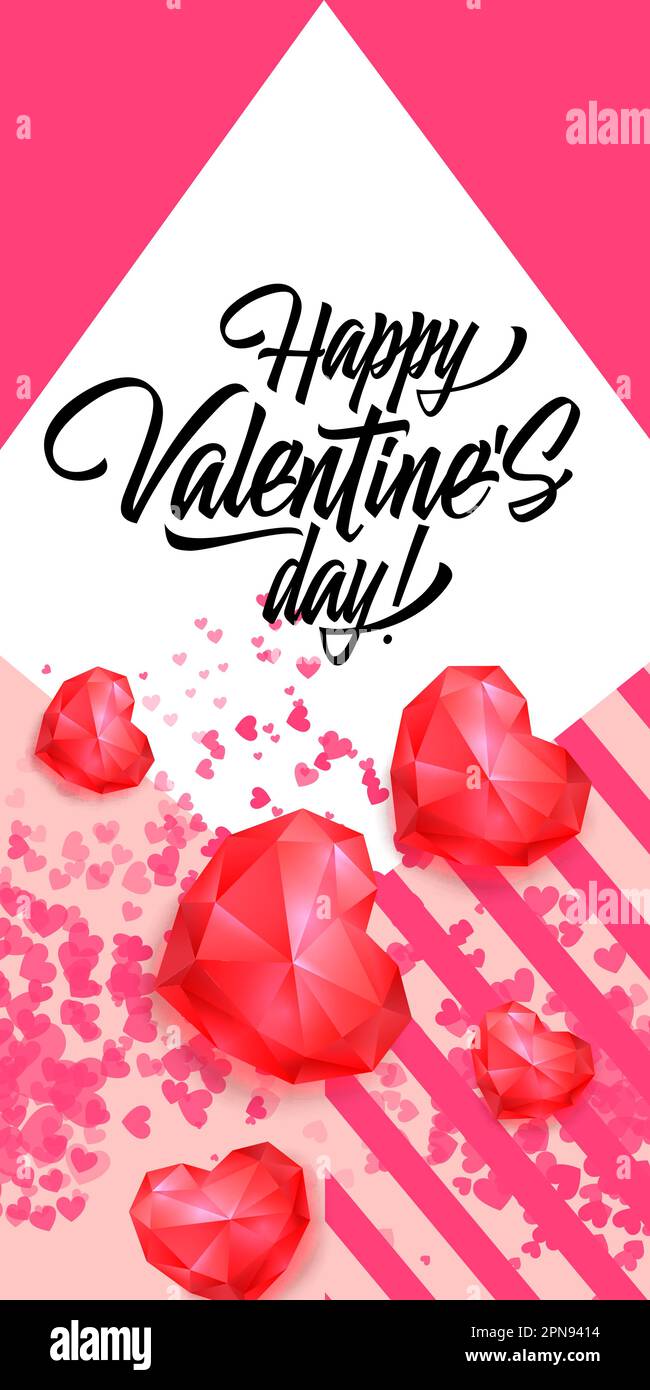 Happy Valentines Day lettering with ruby hearts Stock Vector Image ...