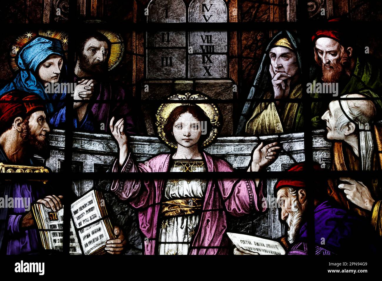 Stained Glass built 1920s. Glass by Franz Meyer Germany. The Finding in ...