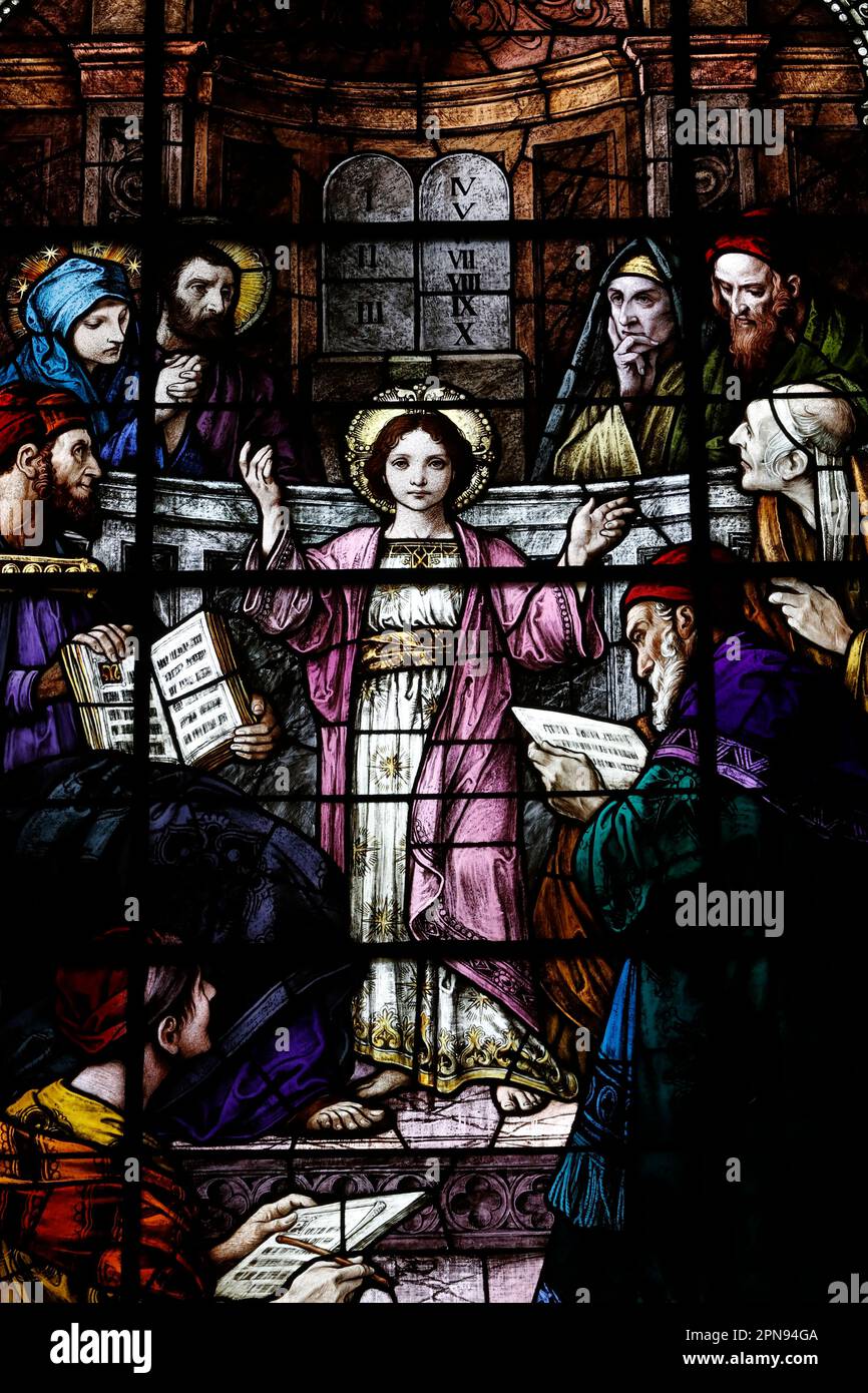 Stained Glass built 1920s. Glass by Franz Meyer Germany. The Finding in ...