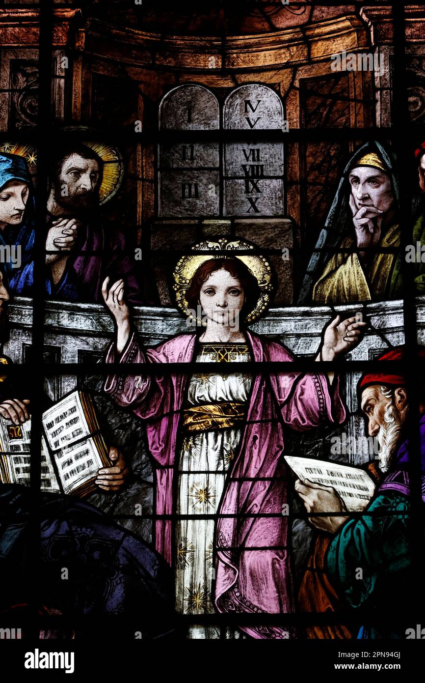 Stained Glass built 1920s. Glass by Franz Meyer Germany. The Finding in ...