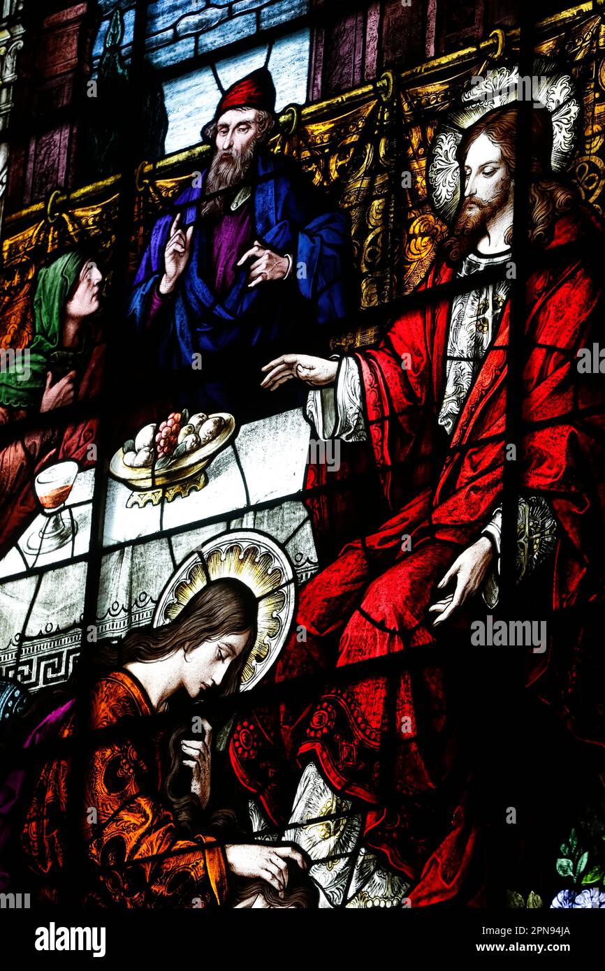 Stained Glass built 1920s. Glass by Franz Meyer Germany. Mary Magdalen ...