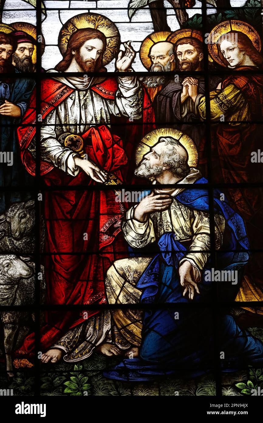 Stained Glass built 1920s. Glass by Franz Meyer Germany. Christ Handing ...