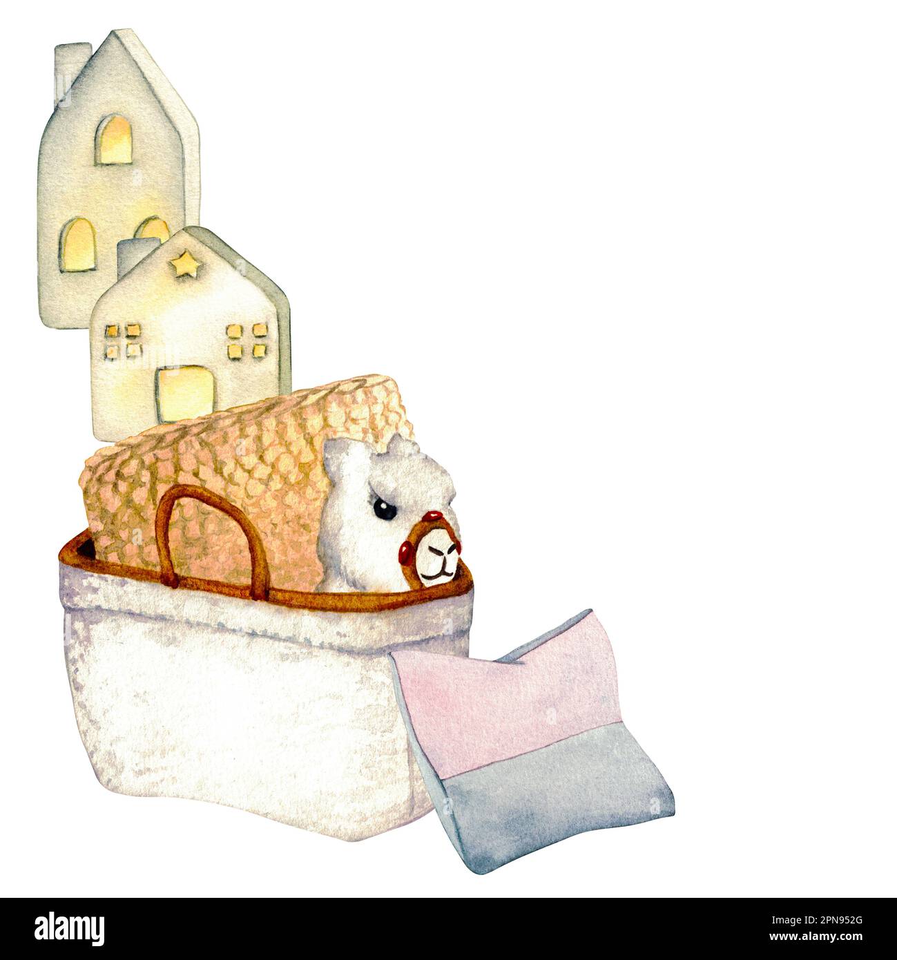 Clip art frame. Watercolor illustration interior of living room with ...